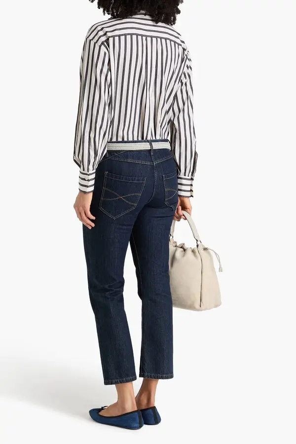 Brunello Cucinelli Embellished Striped Cotton And Silk-blend Shirt