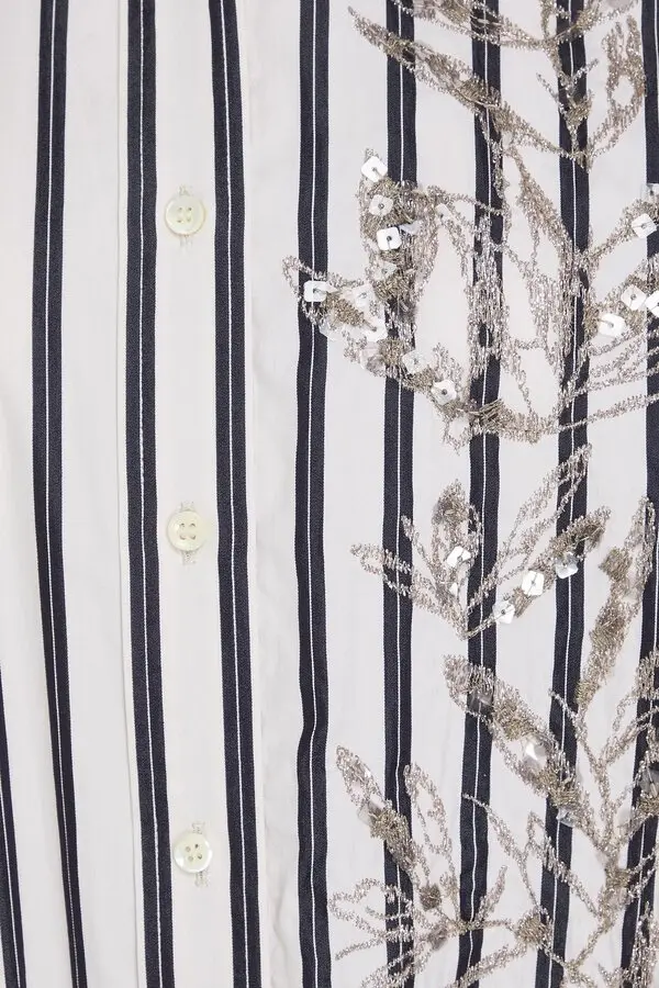 Brunello Cucinelli Embellished Striped Cotton And Silk-blend Shirt