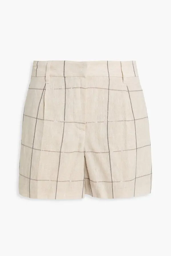Brunello Cucinelli Checked Sequinembellished Linen Shorts - Beige