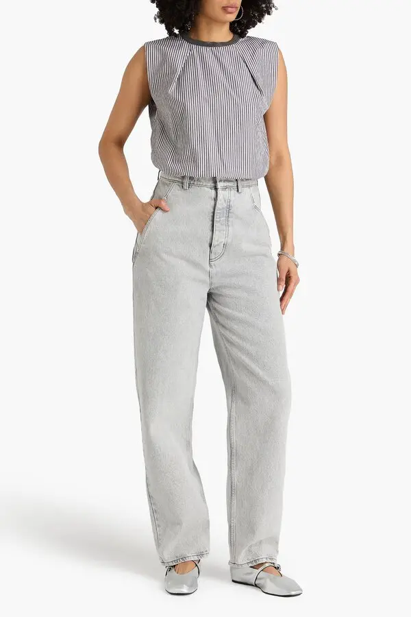 Brunello Cucinelli Striped Cotton-poplin Top With Bead Embellishment