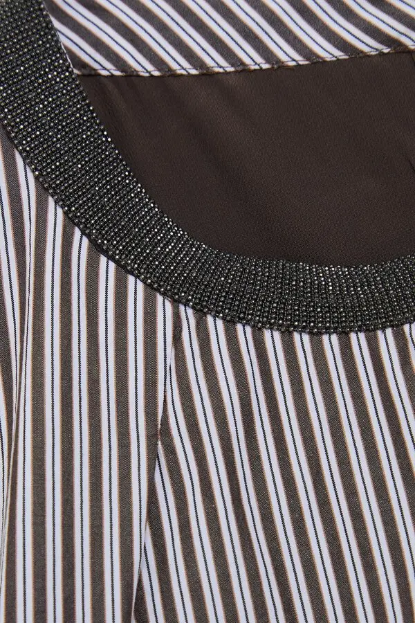 Brunello Cucinelli Striped Cotton-poplin Top With Bead Embellishment