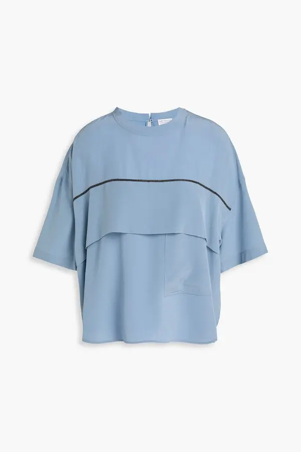Brunello Cucinelli Beadembellished Layered Silk Top - Light Blue
