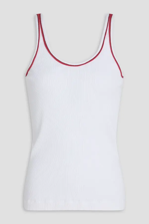 Brunello Cucinelli Beadembellished Ribbed Stretchcotton Jersey Tank - White