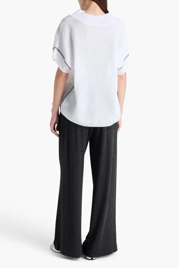 Brunello Cucinelli Bead-embellished Ribbed Cotton Top