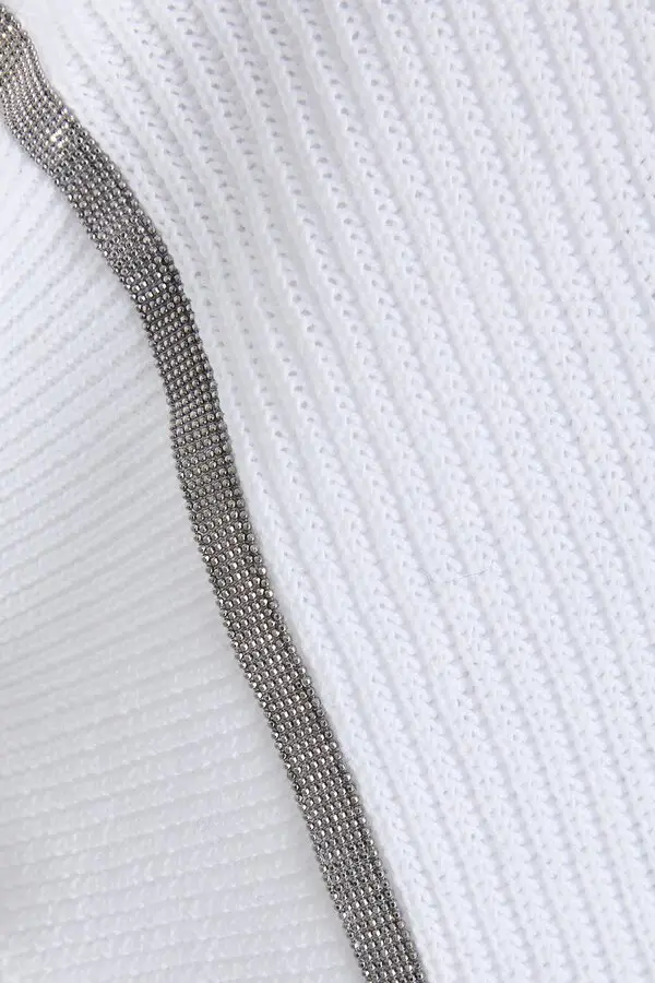 Brunello Cucinelli Bead-embellished Ribbed Cotton Top