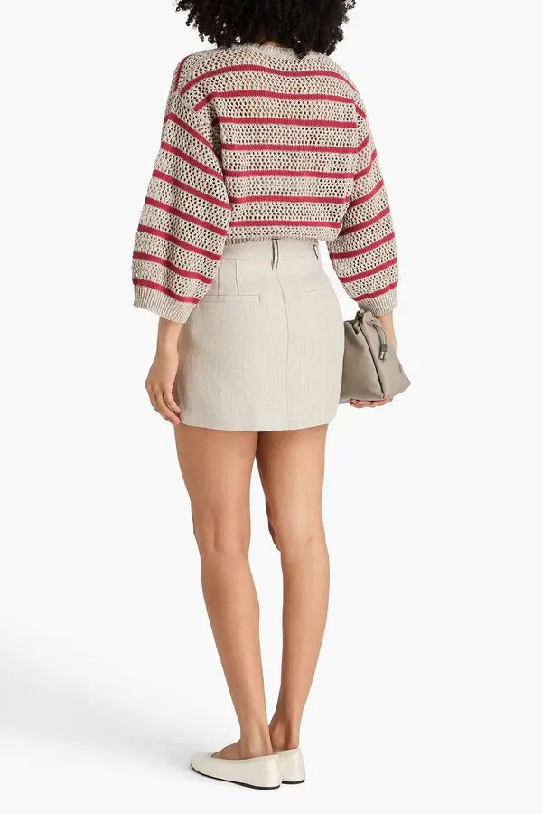 Brunello Cucinelli Cropped Embellished Striped Linen-blend Sweater