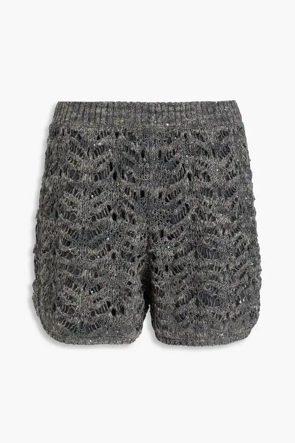 Brunello Cucinelli Sequinembellished Openknit Shorts