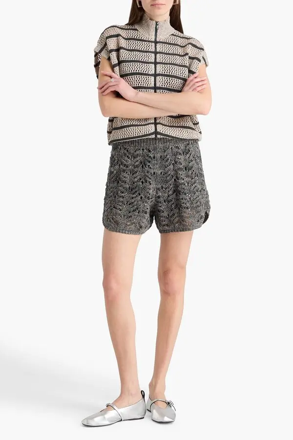 Brunello Cucinelli Sequinembellished Openknit Shorts