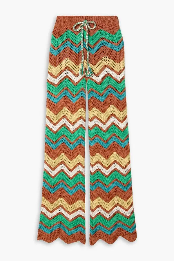 Alanui Kaleidoscopic Chevron Crocheted Cottonblend Straightleg Pants - Brown