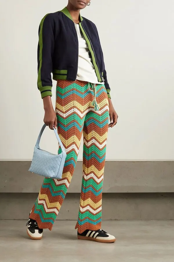 Alanui Kaleidoscopic Chevron Crocheted Straight-leg Pants