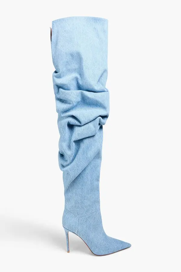 Amina Muaddi Jahleel Denim Thigh Boots