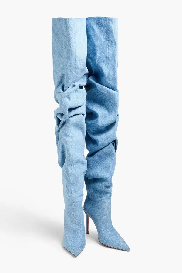 Amina Muaddi Jahleel Denim Thigh Boots
