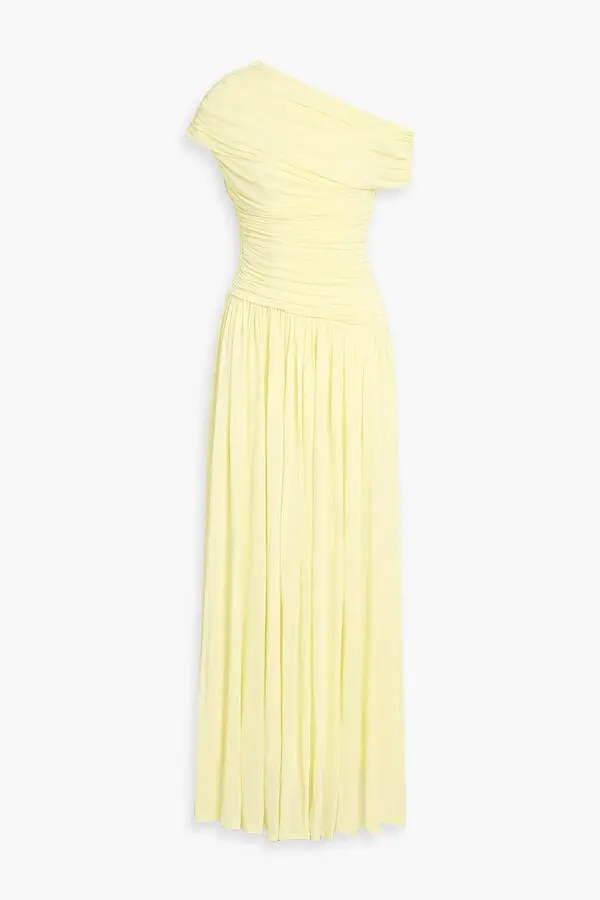 Simkhai Rhiannon Oneshoulder Ruched Jersey Maxi Dress - Pastel Yellow
