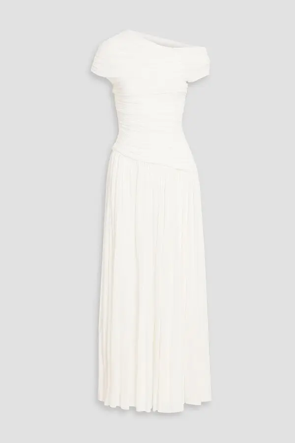 Simkhai Rhiannon Oneshoulder Ruched Jersey Maxi Dress - White