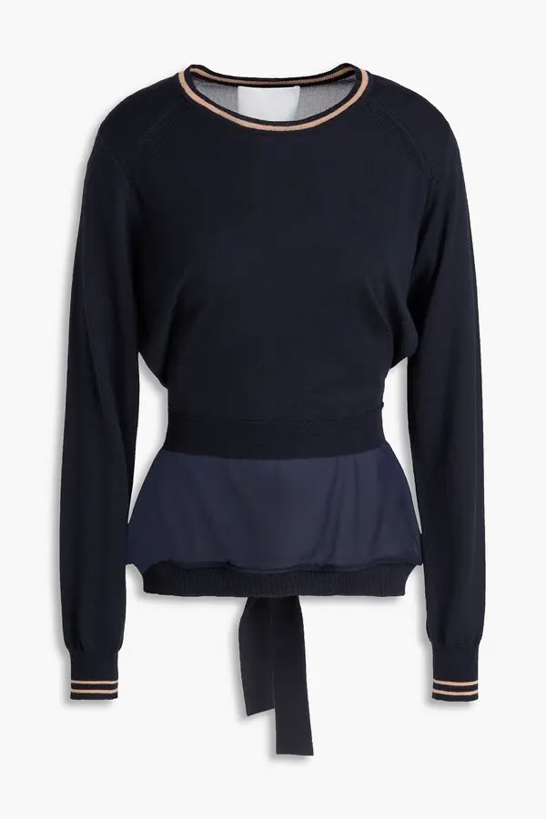 3.1 Phillip Lim Chiffonpaneled Wool Top - Navy