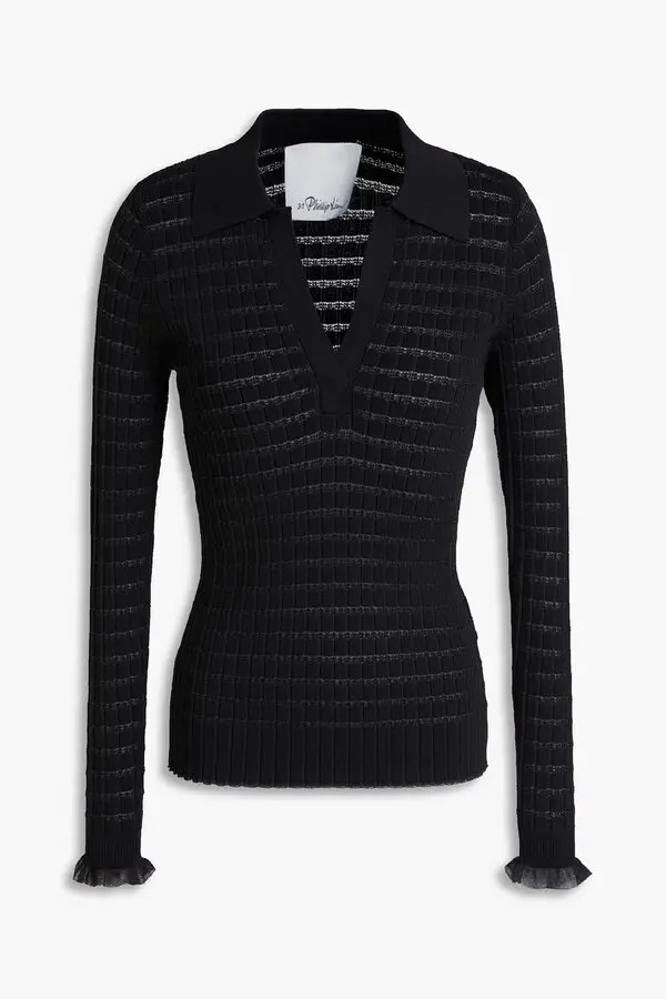 3.1 Phillip Lim Ribbedknit Polo Sweater - Black
