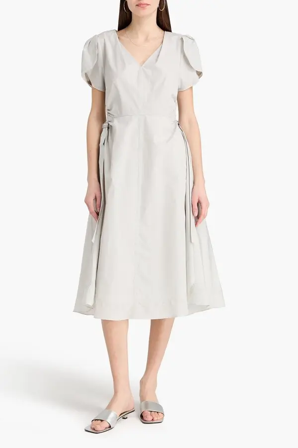 3.1 Phillip Lim Ruched Cotton-blend Poplin Midi Dress - Light Gray