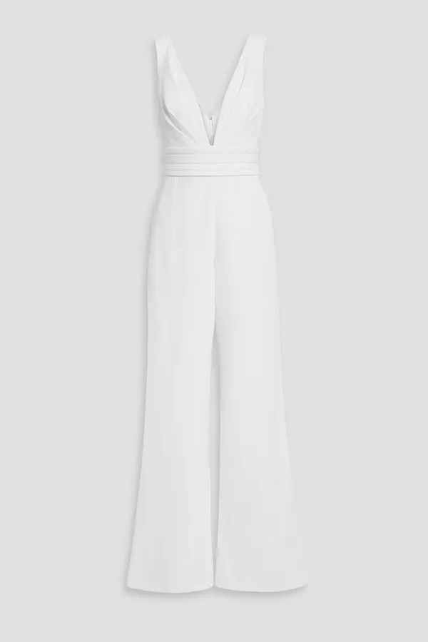 Theia Faye Pleated Crepe Wide-leg Jumpsuit - Ivory