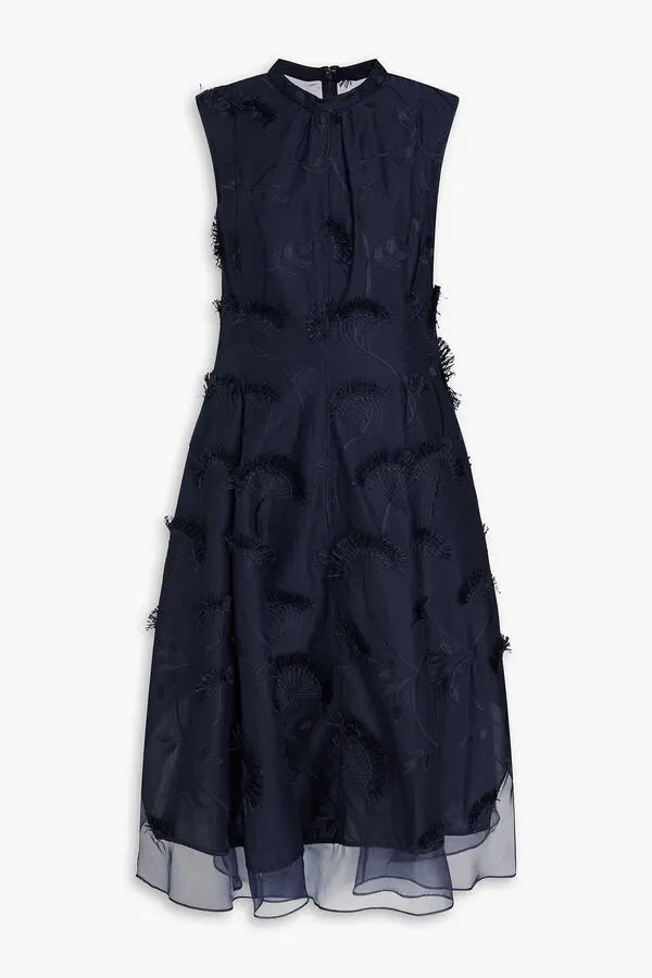 3.1 Phillip Lim Embroidered Filcoupé Cottonorganza Midi Dress - Midnight Blue