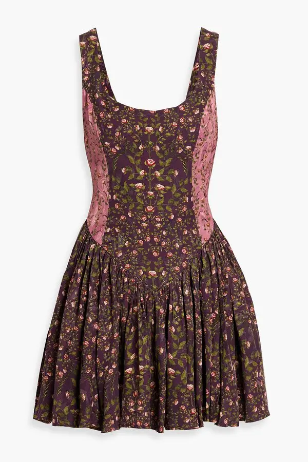 Agua Bendita Pluma Sueño Floralprint Jacquard Mini Dress - Burgundy