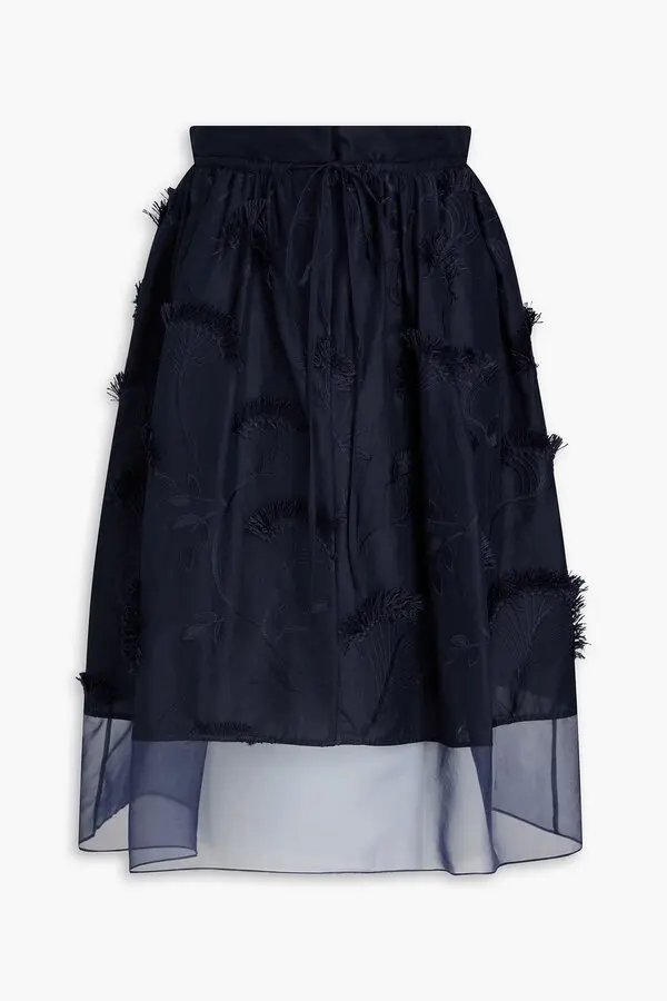 3.1 Phillip Lim Embroidered Filcoupé Cottonorganza Midi Skirt - Midnight Blue