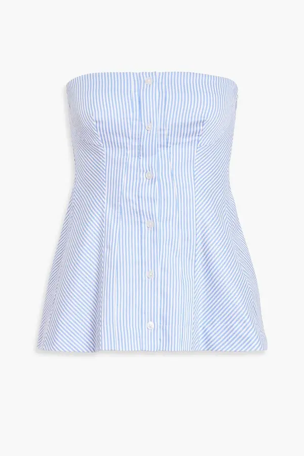 Simkhai Vivvy Strapless Striped Cottonpoplin Bustier Top - Blue
