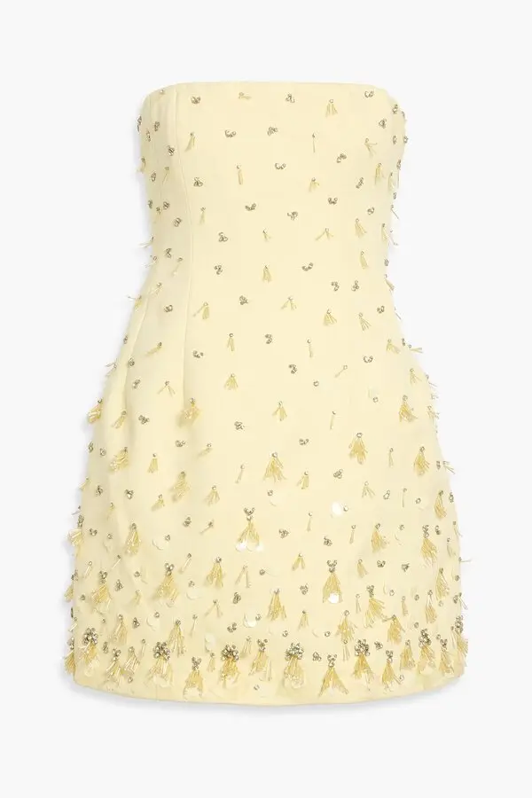 Simkhai Yasmin Strapless Embellished Crepe Mini Dress - Pastel Yellow