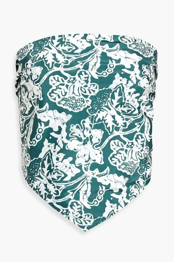 Tibi Strapless Printed Satin Top - Emerald