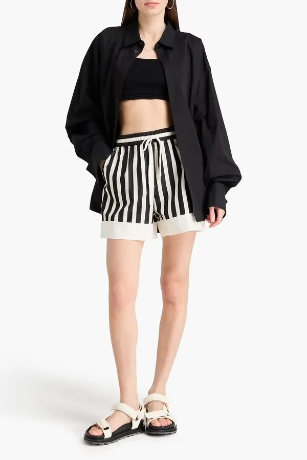 3.1 Phillip Lim Striped Cotton And Silk-blend Shorts - Black