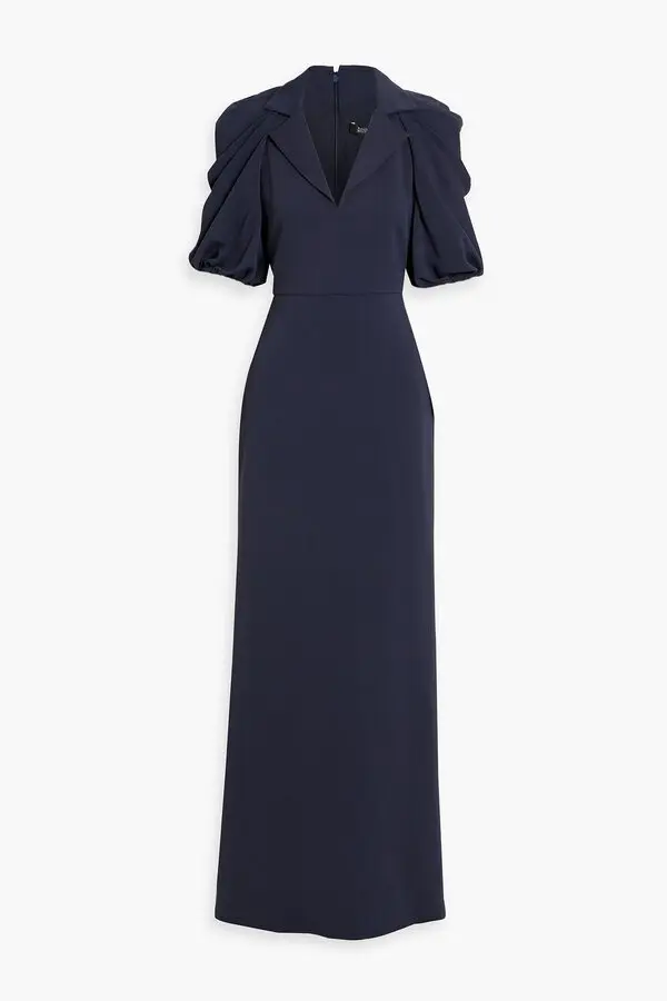 Badgley Mischka Draped Crepe Gown - Navy