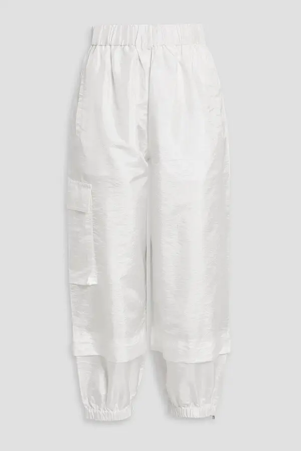 Tibi Cropped Crinkledshell Tapered Pants - White