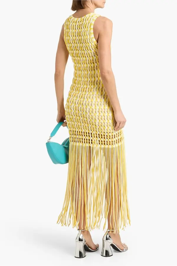 Simkhai Sonia Fringed Openknit Maxi Dress