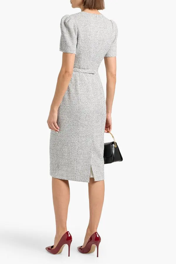 Badgley Mischka Belted Tweed Midi Dress