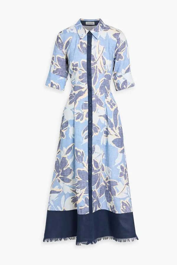 Simkhai Claudine Floralprint Linen Midi Shirt Dress - Blue