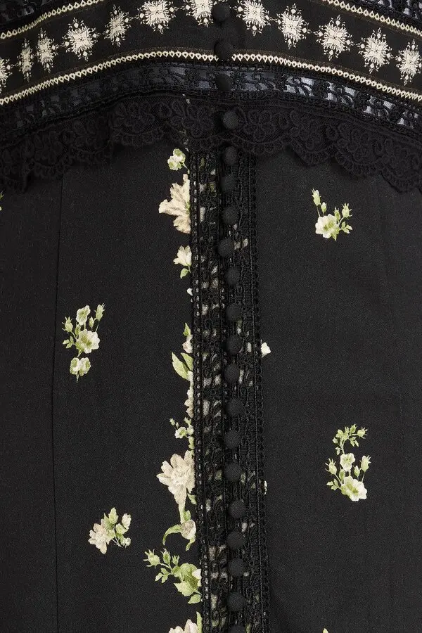 Alice + Olivia Lace-trimmed Floral-print Crepe Midi Dress