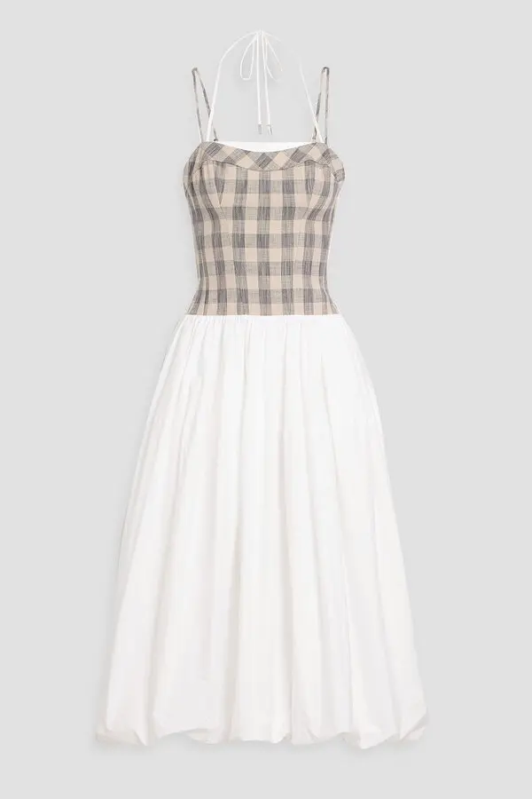 Simkhai Pfeiffer Gingham Broadcloth And Cotton-poplin Midi Dress - White