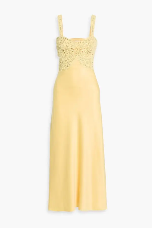 Simkhai Roberta Crochetpaneled Satin Maxi Dress - Yellow