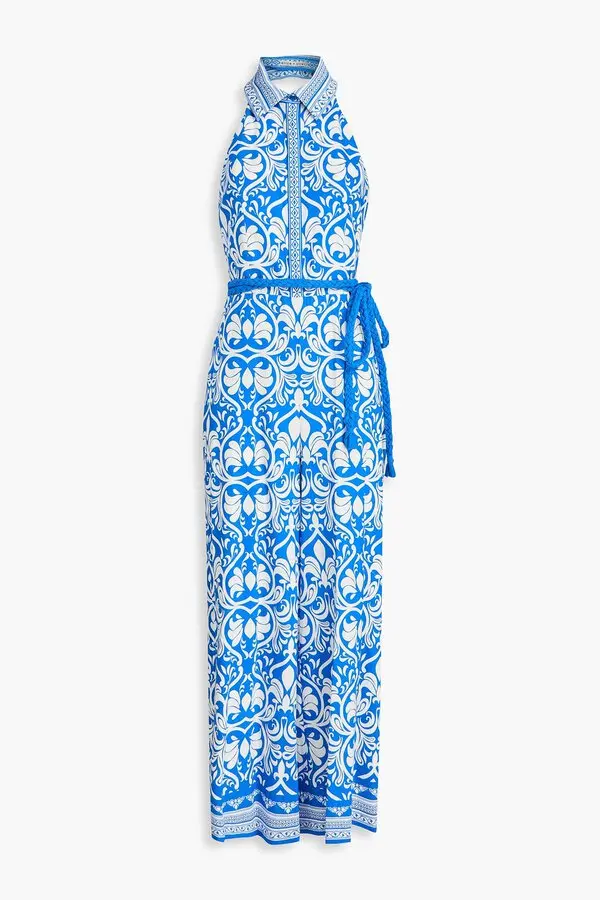 Alice + Olivia Printed Linen-blend Wide-leg Jumpsuit - Azure