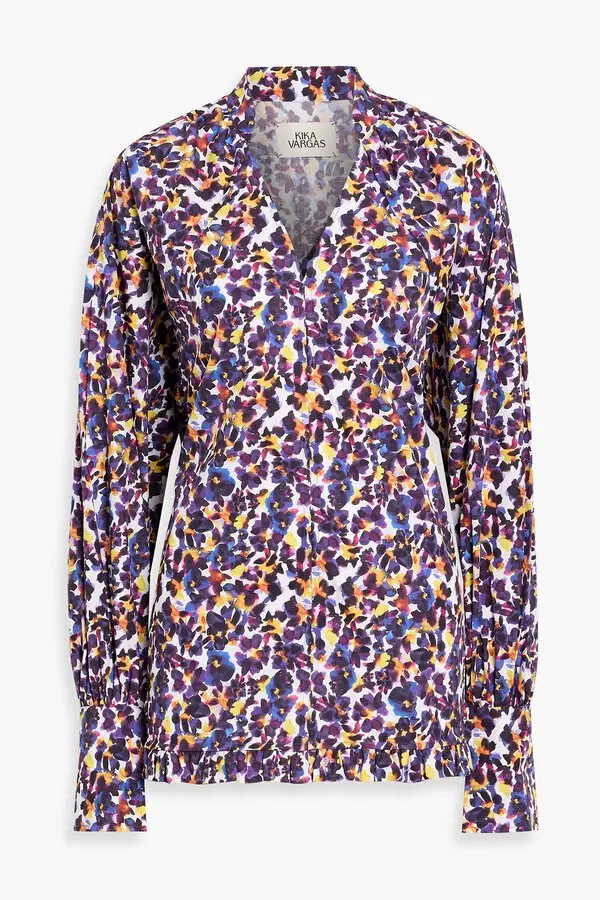 KIKA VARGAS America Ruffled Printed Cottonpoplin Blouse - Purple
