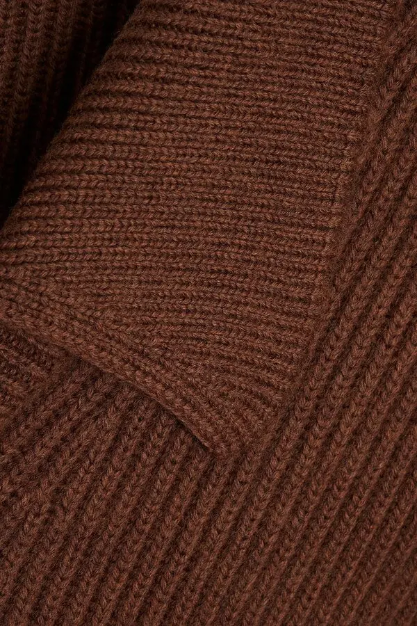 KIKA VARGAS Greta Ribbed Merino Wool Polo Sweater - Chocolate