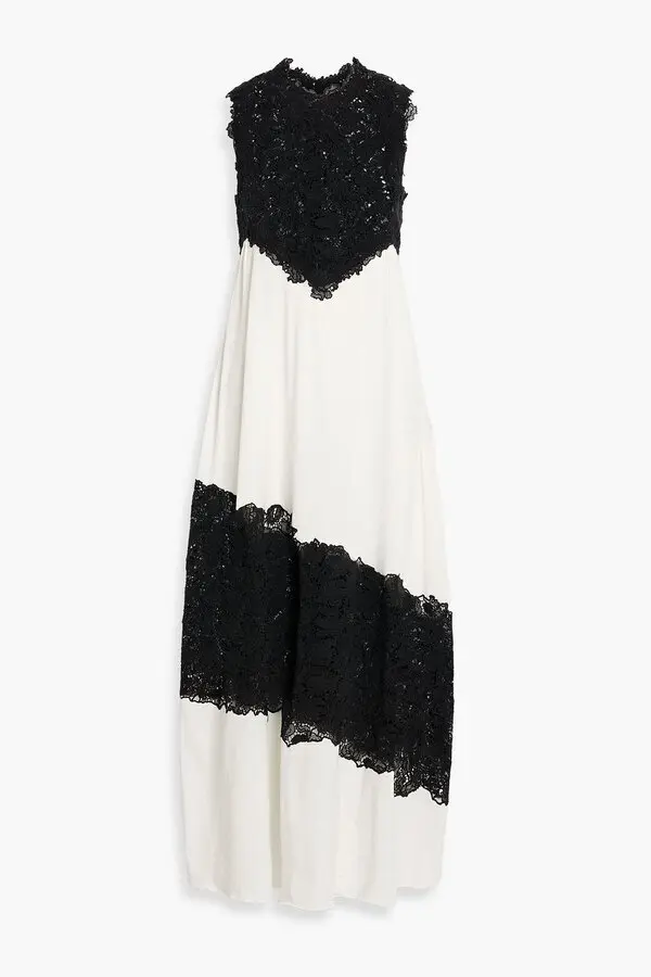KIKA VARGAS Emma Guipure Lace And Twill Maxi Dress - Black