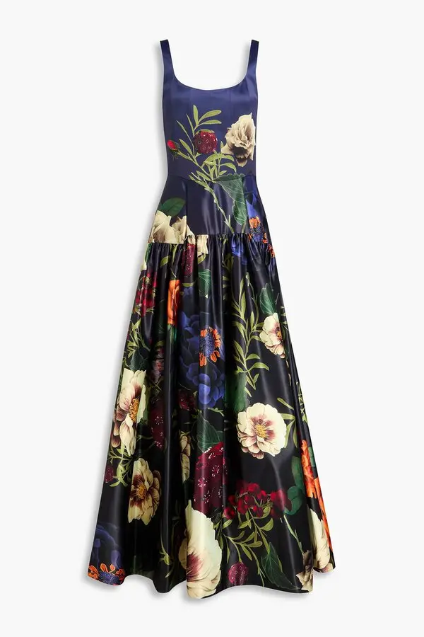 Alice + Olivia Alice Olivia Maxine Floralprint Satin Gown - Navy