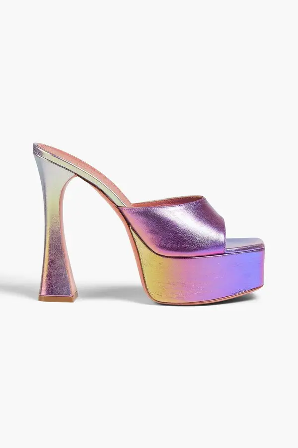 Amina Muaddi Dalida Iridescent Leather Platform Mules