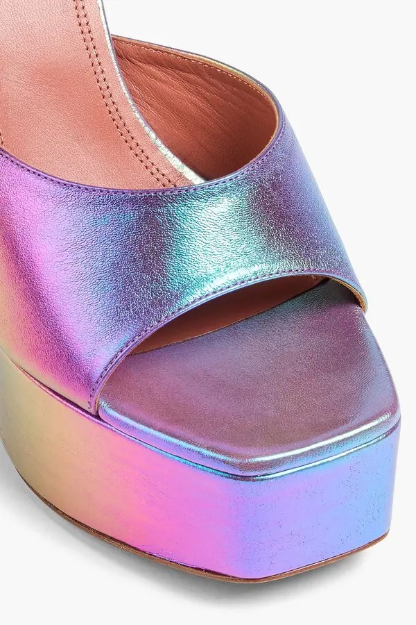 Amina Muaddi Dalida Iridescent Leather Platform Mules