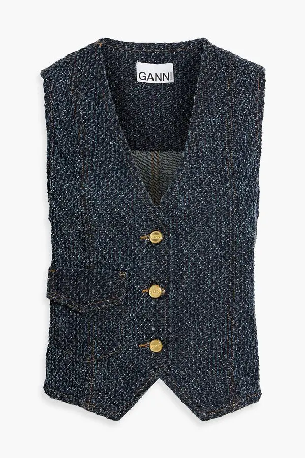 GANNI Frayed Denim Vest - Dark Denim