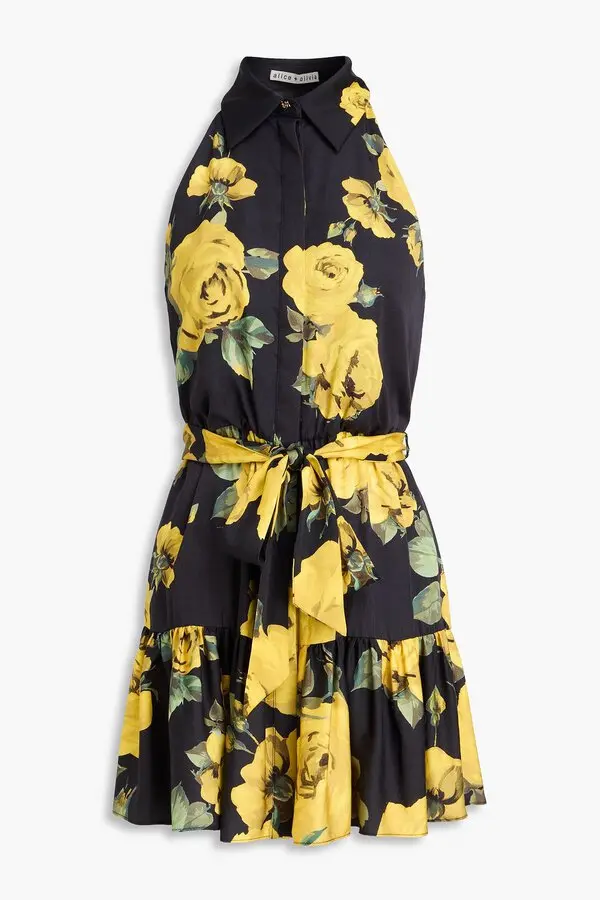 Alice + Olivia Alice Olivia Miranda Floralprint Crepe Mini Dress - Black
