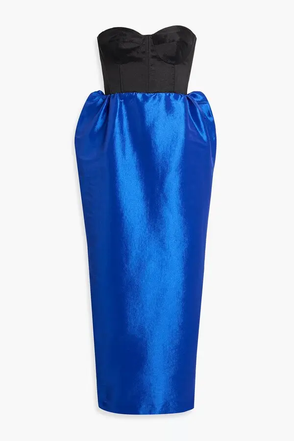 KIKA VARGAS Halima Strapless Two-tone Taffeta Midi Dress - Cobalt Blue