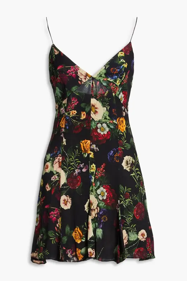 Alice + Olivia Alice Olivia Julietta Floralprint Sateen Mini Slip Dress - Black