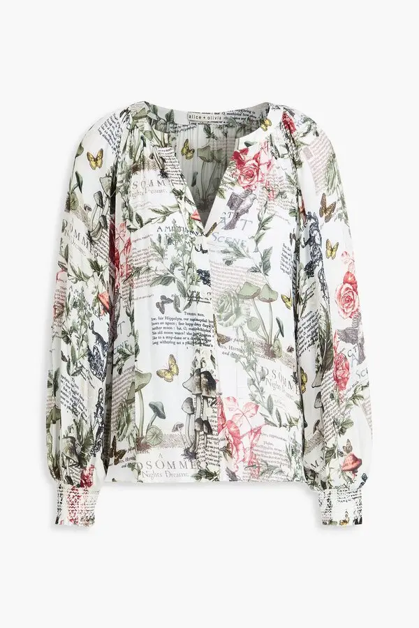 Alice + Olivia Alice Olivia Thalia Printed Georgette Blouse - Grey Green