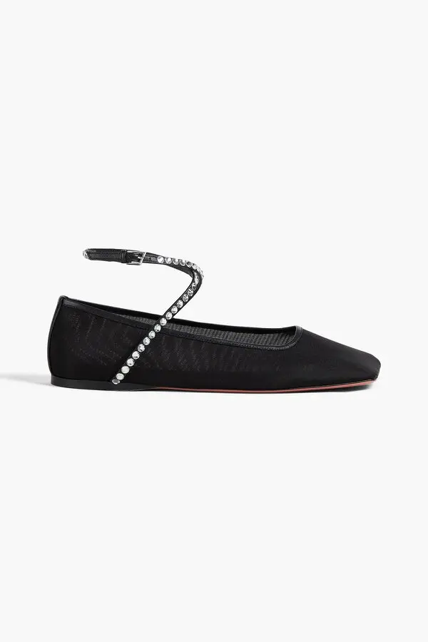 Amina Muaddi Crystal-embellished Ballet Flats - Black